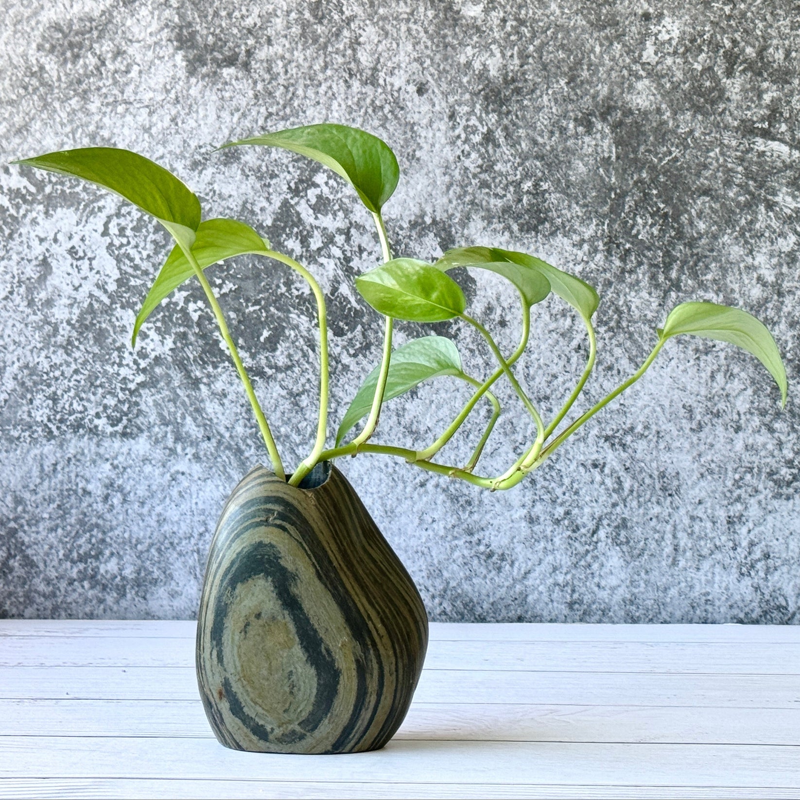 "Ink Ripples"- Handcrafted Natural Riverstone Vase – Enchanted Riverstone