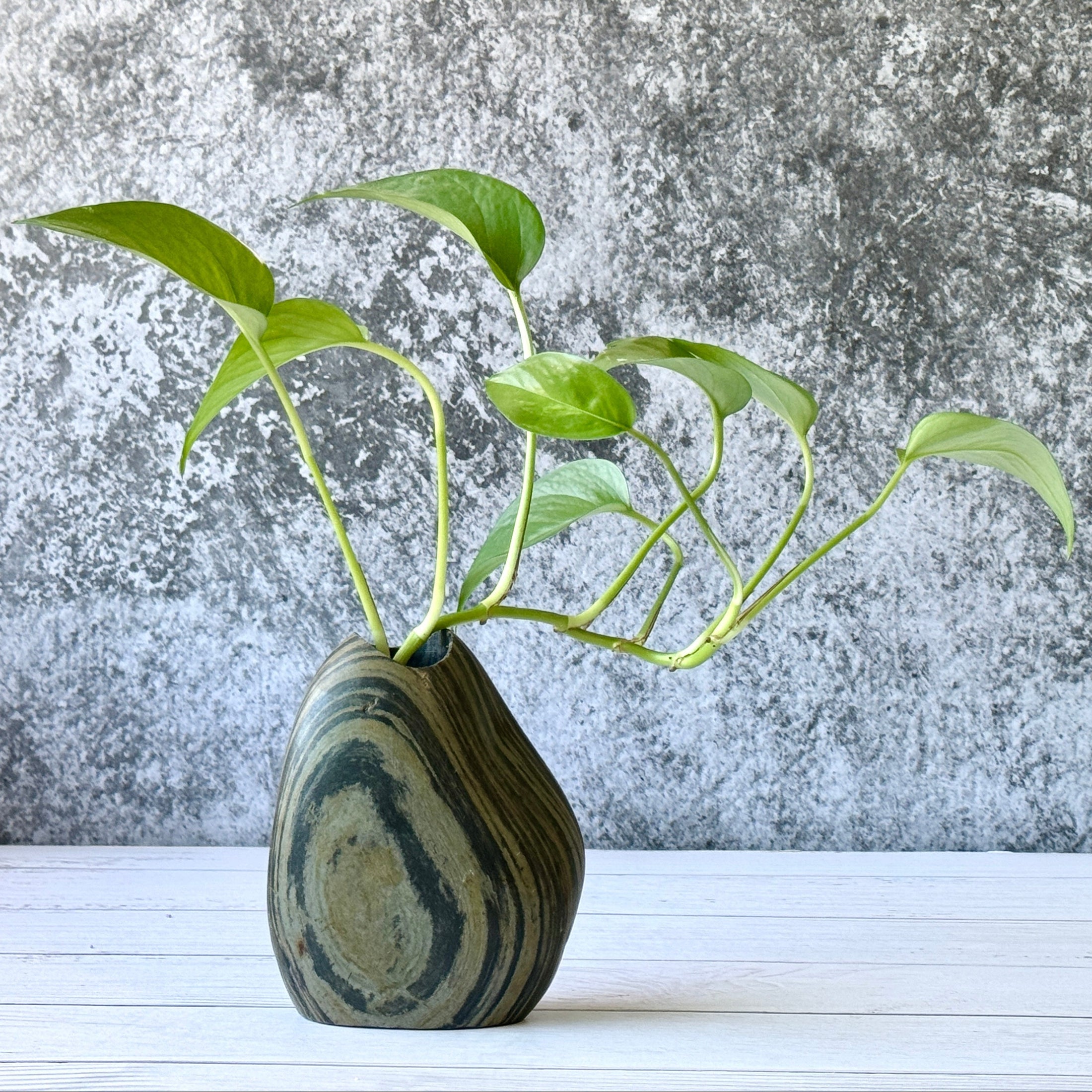 "Ink Ripples"- Handcrafted Natural Riverstone Vase – Enchanted Riverstone