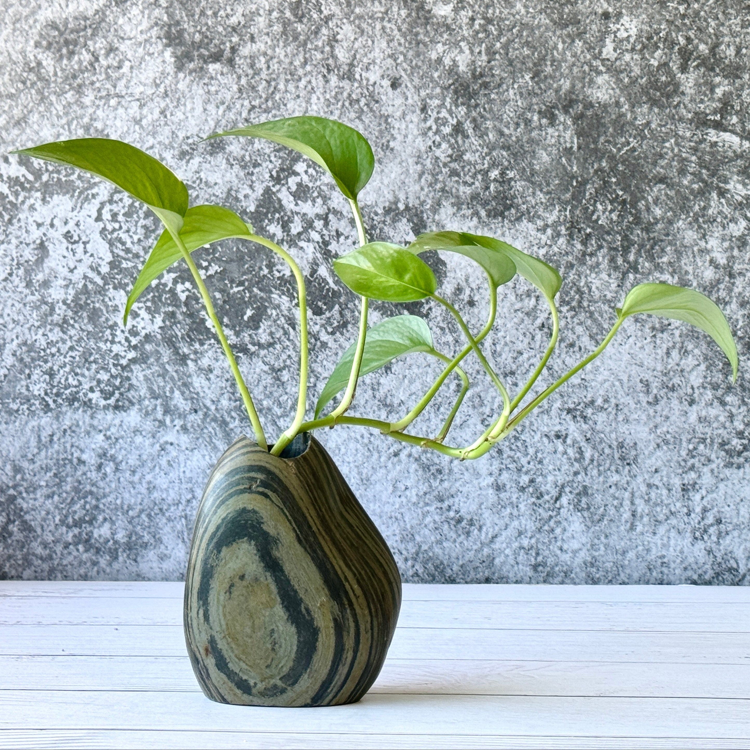 "Ink Ripples"- Handcrafted Natural Riverstone Vase – Enchanted Riverstone