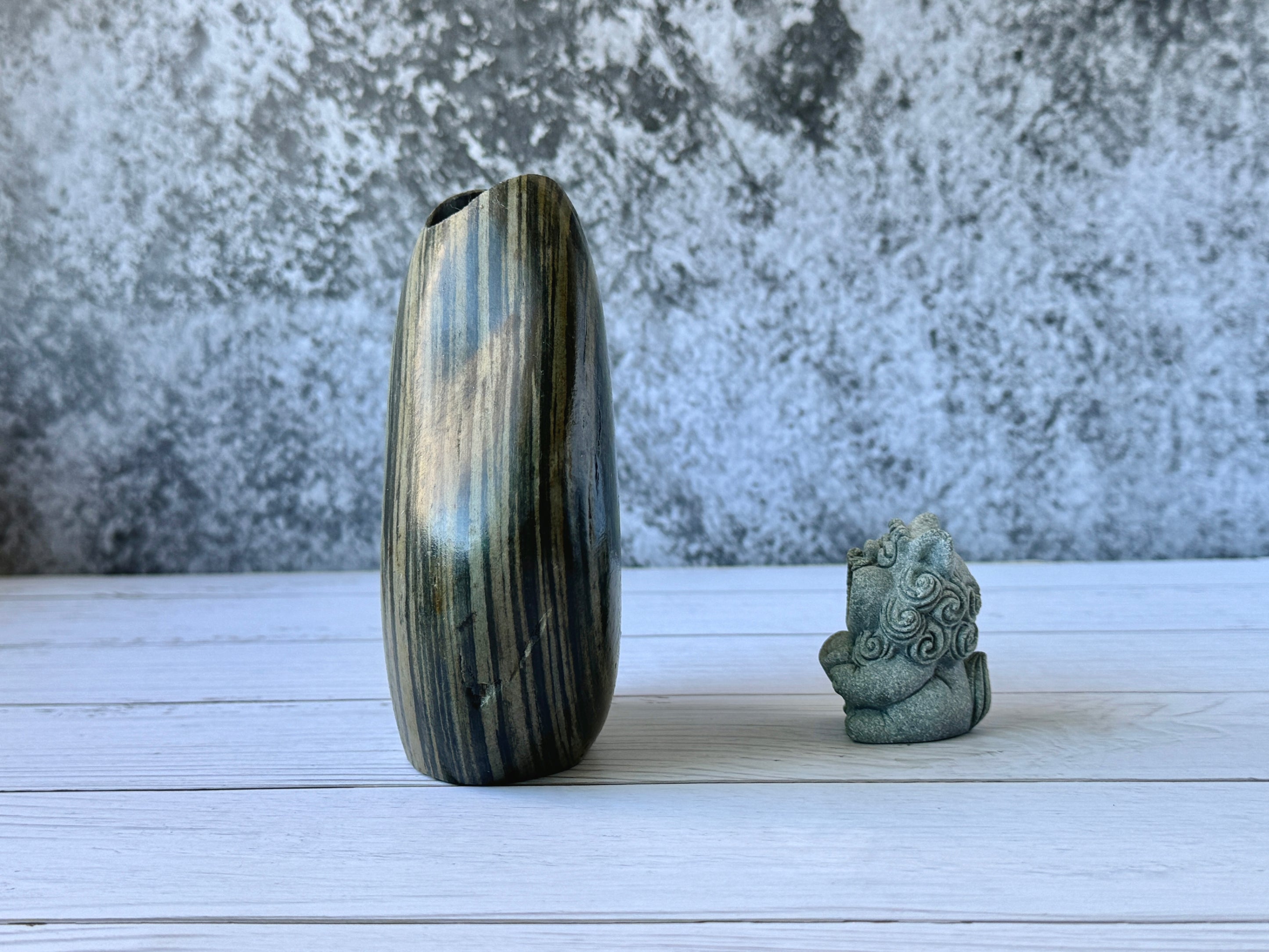 "Ink Ripples"- Handcrafted Natural Riverstone Vase – Enchanted Riverstone