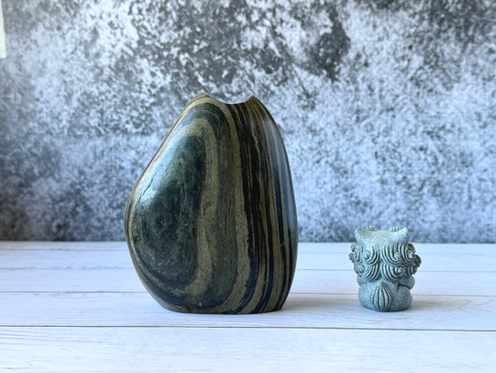 "Ink Ripples"- Handcrafted Natural Riverstone Vase – Enchanted Riverstone