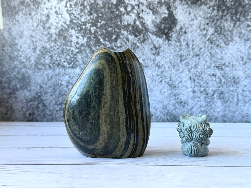"Ink Ripples"- Handcrafted Natural Riverstone Vase – Enchanted Riverstone